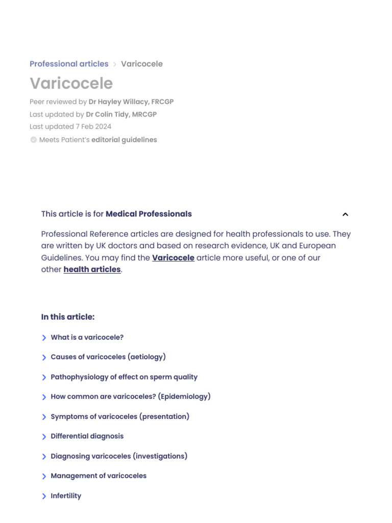 Varicocele (Lover's Nut) - Doctor | PDF | Infertility | Medical Ultrasound