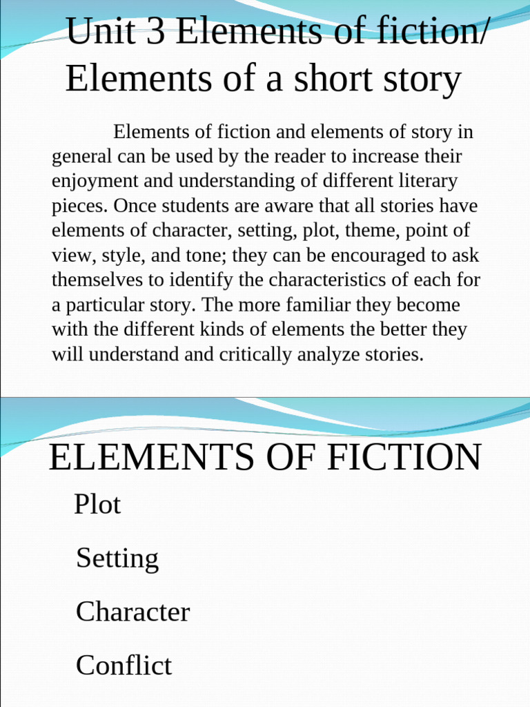 Unit 3 Elements of Fiction Elements of A Short Story | PDF | Narration ...