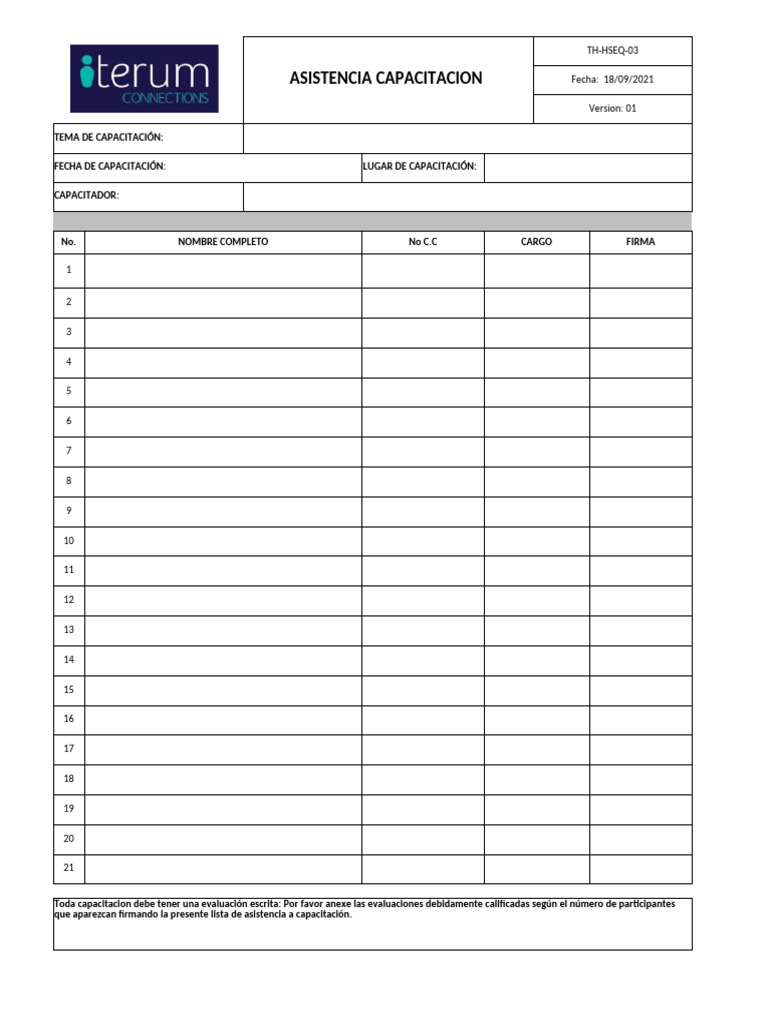 TH Hseq 03 Asistencia Capacitacion | PDF