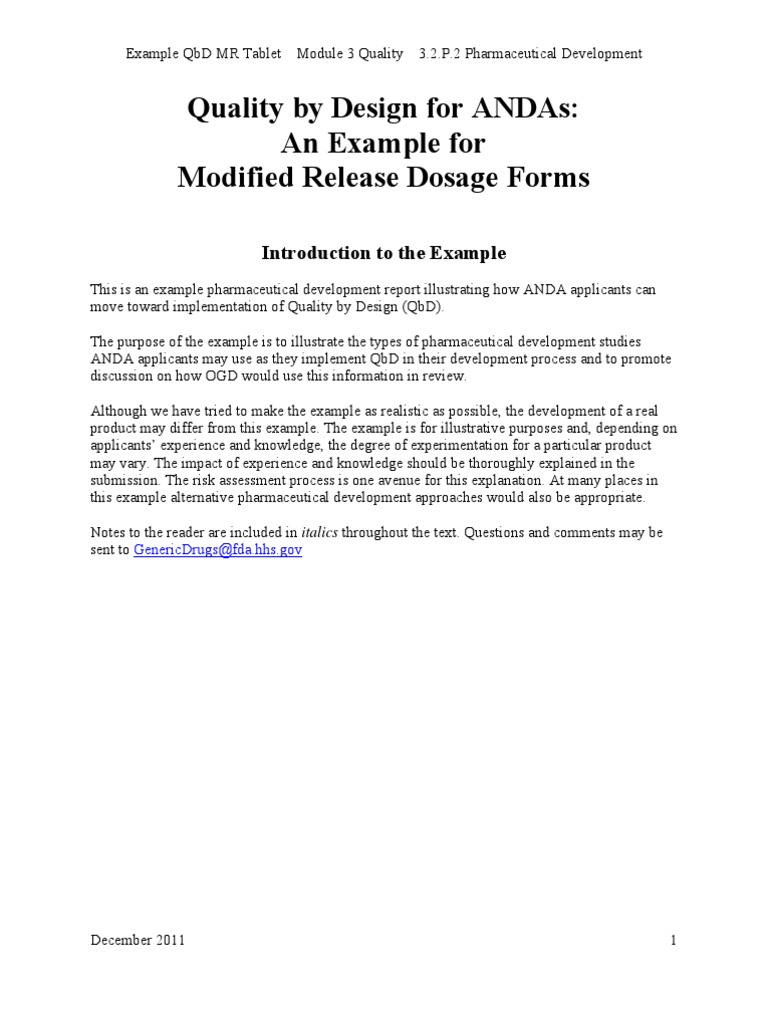 Quality by Design For ANDAs - MR Tablets | PDF | Tablet (Pharmacy) | Pharmaceutical Formulation