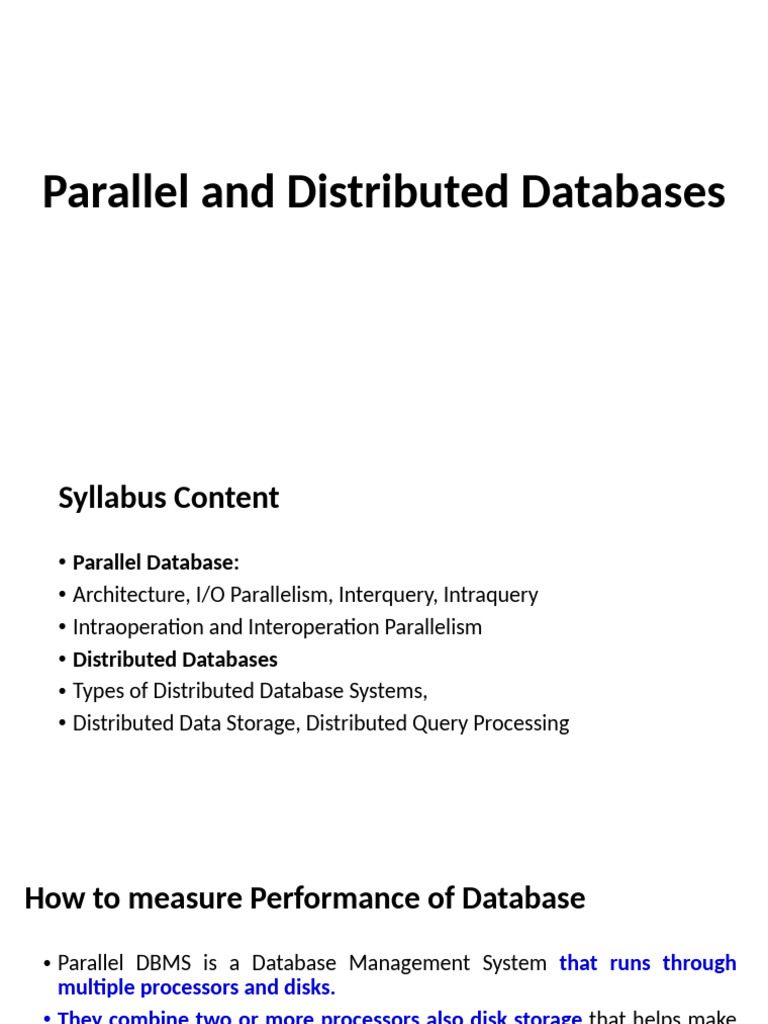 Parallel and Distributed Databases in DBMS | PDF | Databases | Computer Data Storage