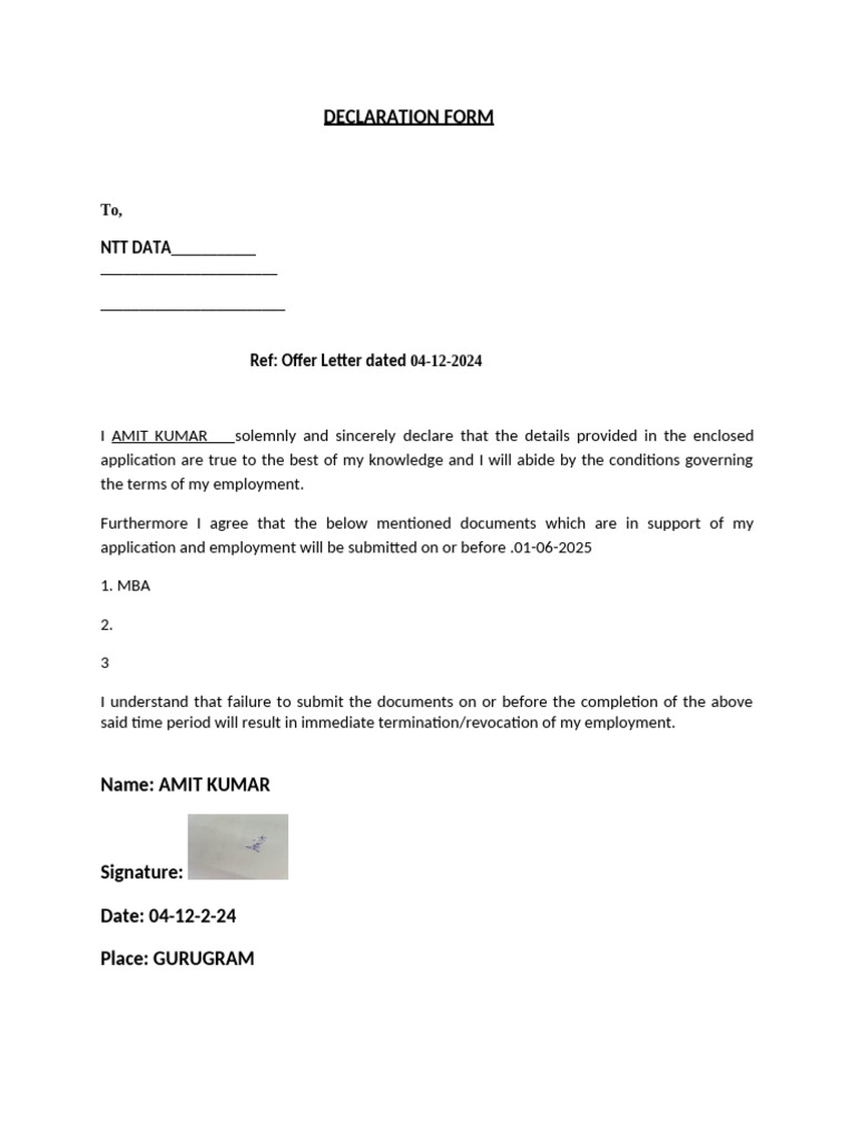 Declaration Letter Amit | PDF