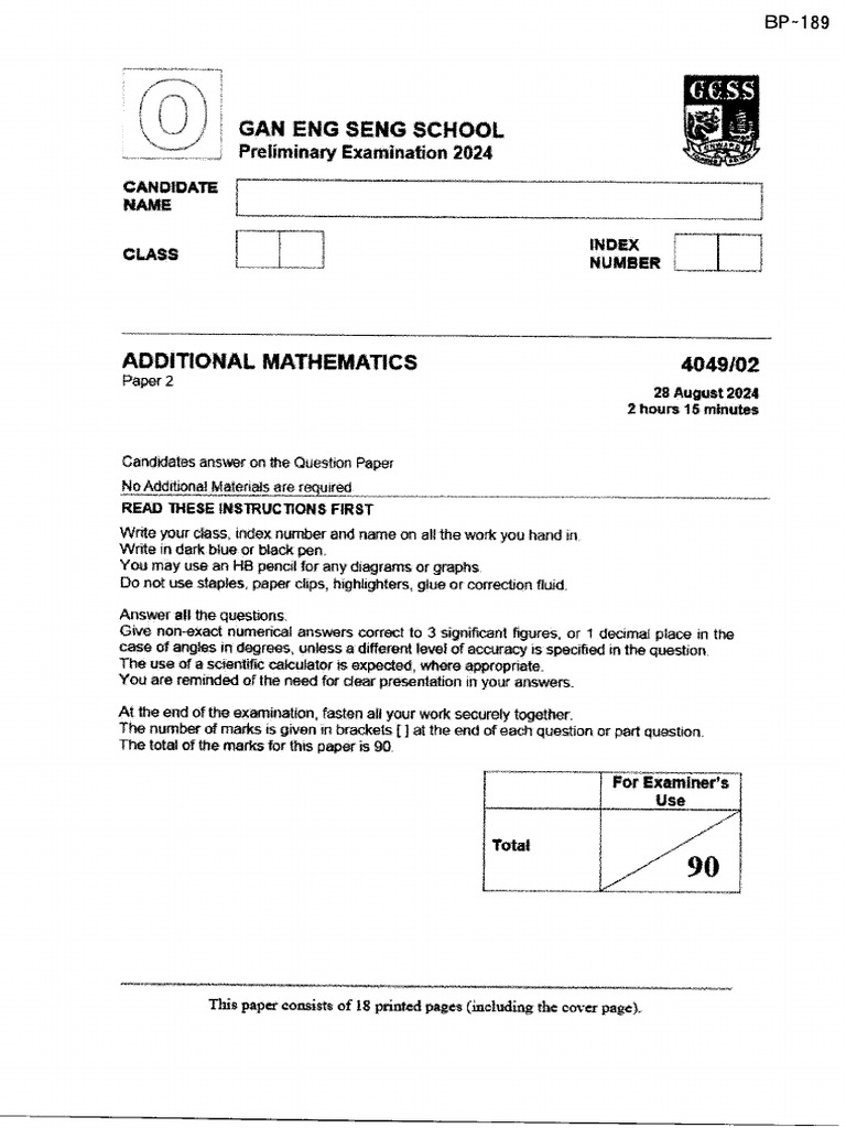 Sec4 AMaths 2 2024 SA2 Gan Eng Seng | PDF