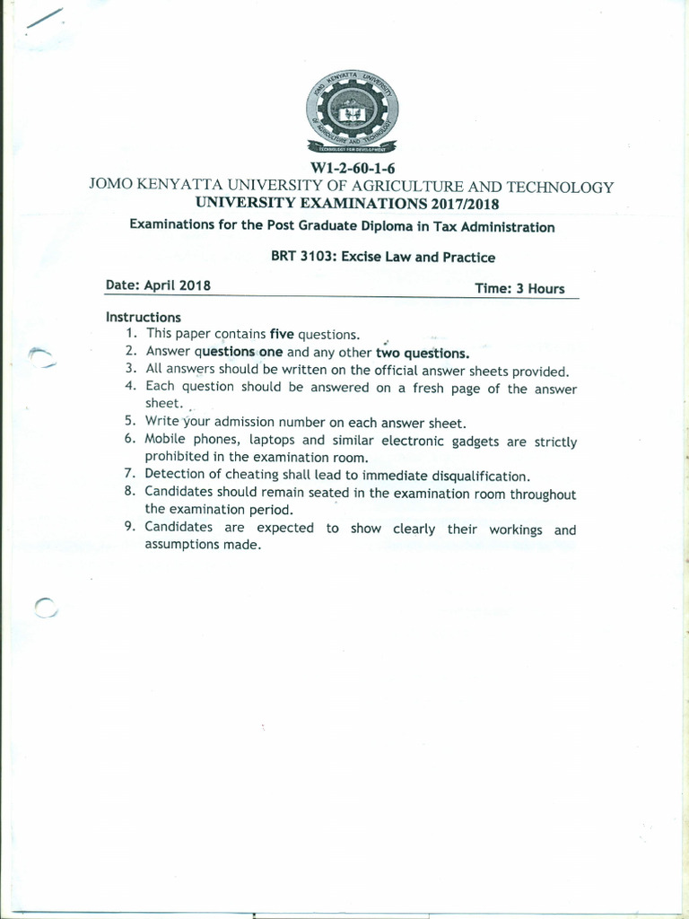 BRT 3103 Excise Law and Practice | PDF