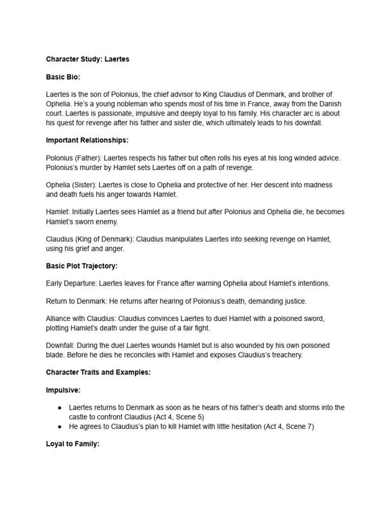 Laertes: Impulsive and Loyal Traits | PDF | Hamlet