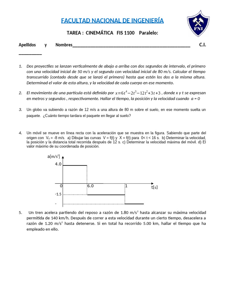 Tarea 1 Cinemática | PDF