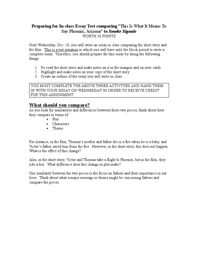 In-Class Essay Prep: Story vs. Film | PDF
