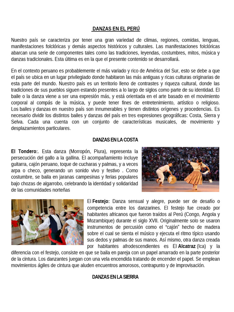Danzas en El Peru Costa Sierra y Selva | PDF | Bailes | Las artes escénicas