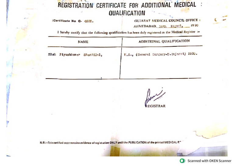 Dr. Piyush Shah Medical Council Registration Certificate | PDF
