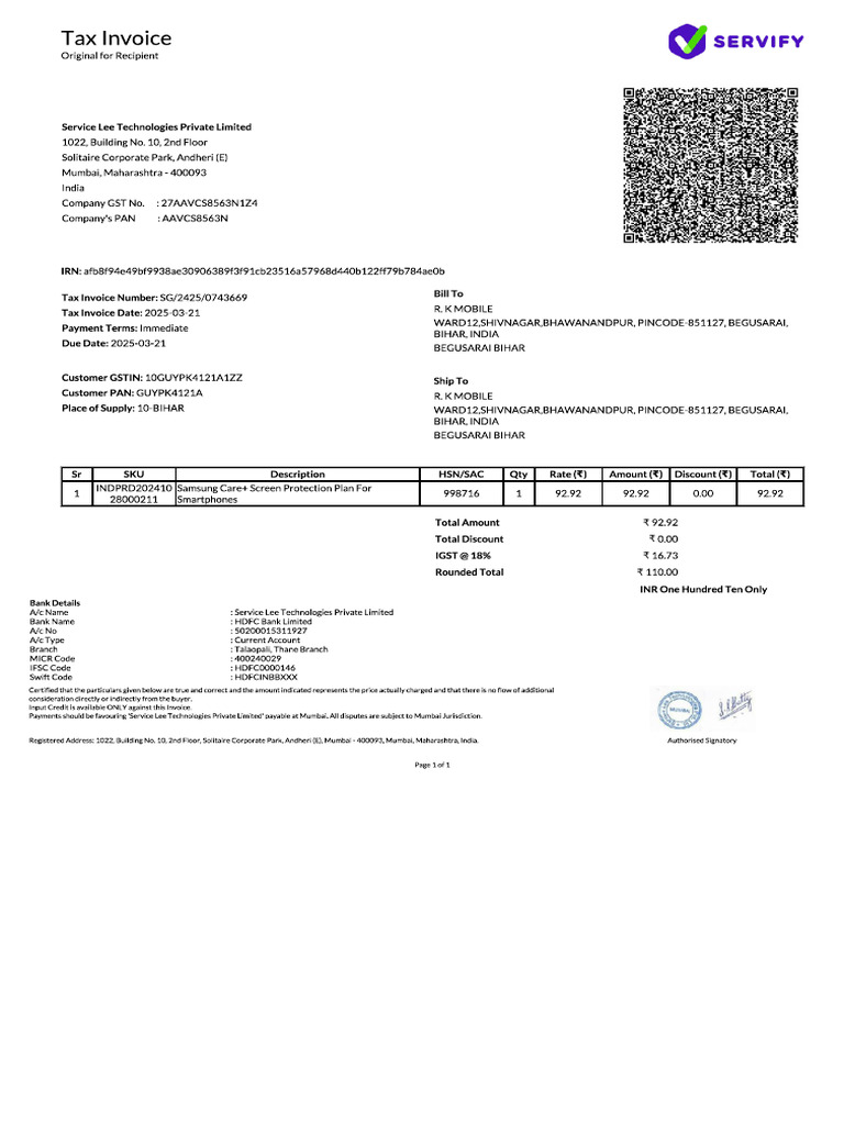SamsungInvoice - 2025 03 21 | PDF