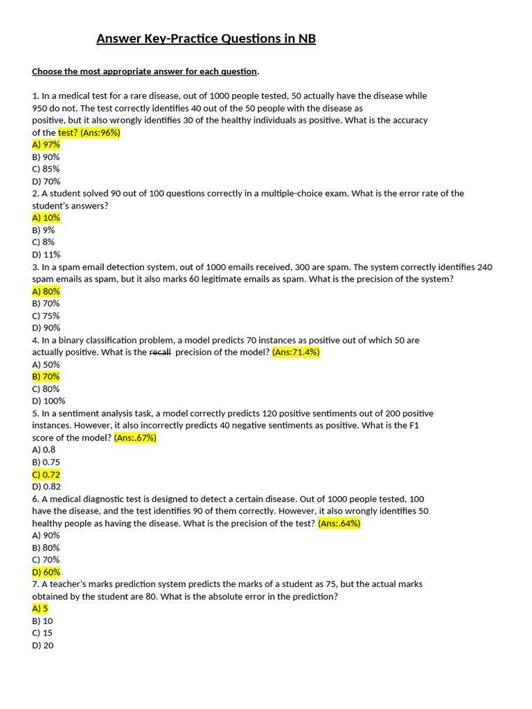 Evaluation-Practice Questions (Answer Key) | PDF | Accuracy And ...