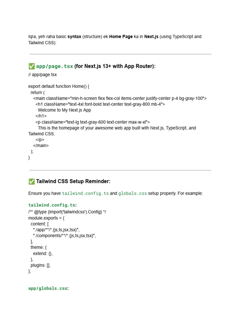 Iqra, Yeh Raha Basic Syntax (Structure) Ek Home Page Ka in Next | PDF