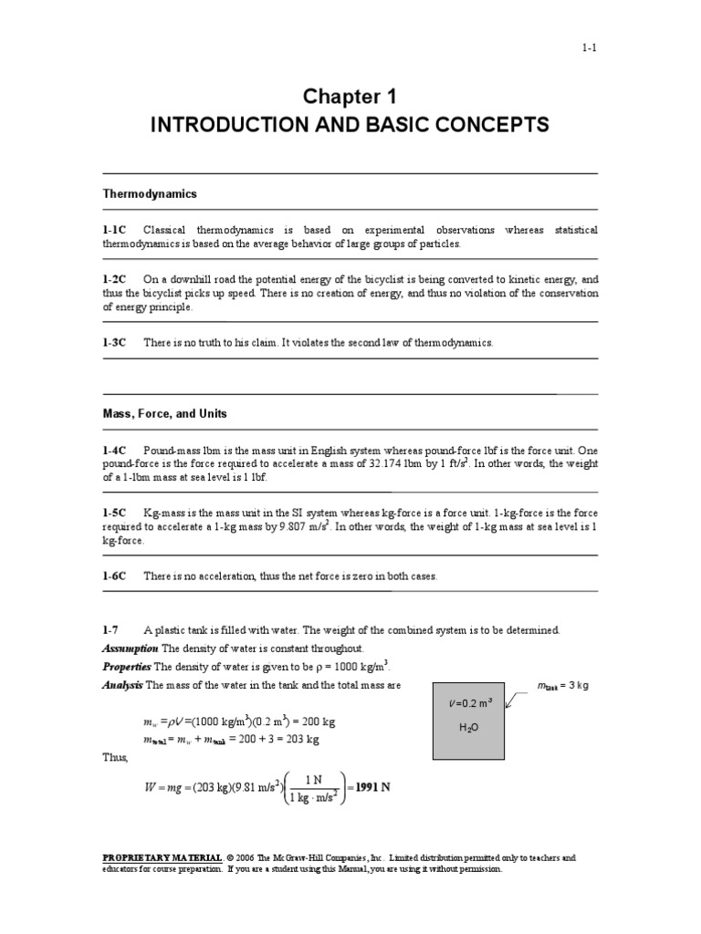 Introduction and Basic Concepts: Thermodynamics 1-1C | PDF | Pressure ...