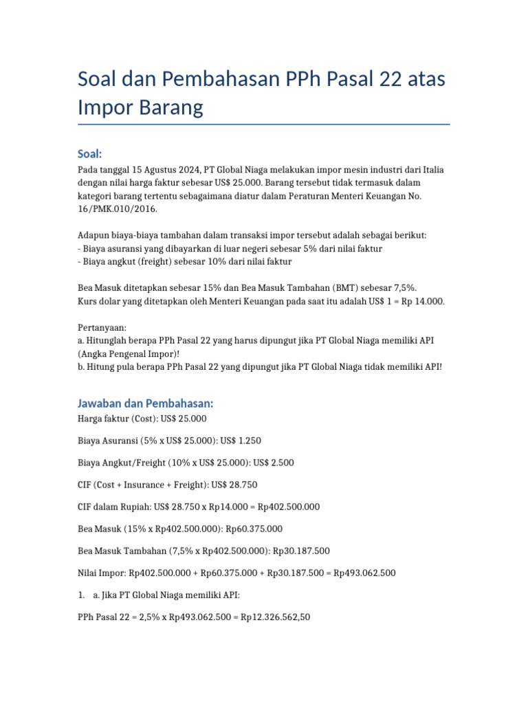 Soal Pembahasan Impor PPH Pasal 22 | PDF