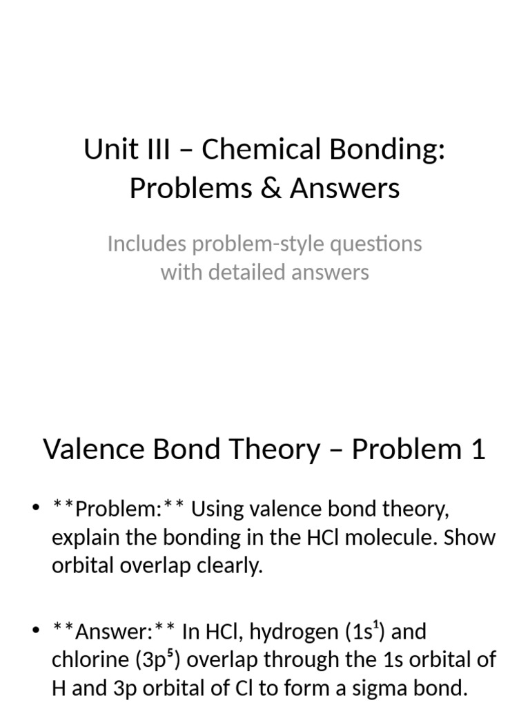 Unit III Chemical Bonding Problems Answers | PDF | Molecular Orbital ...