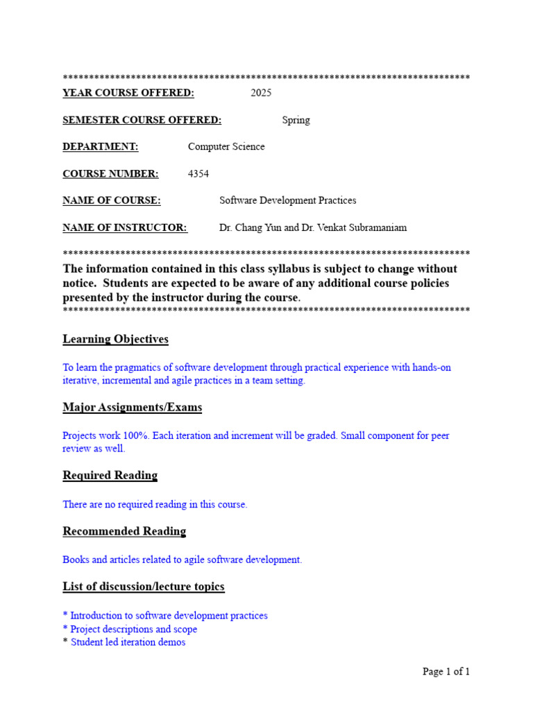 Course Syllabus 4354 Spring2025 | PDF