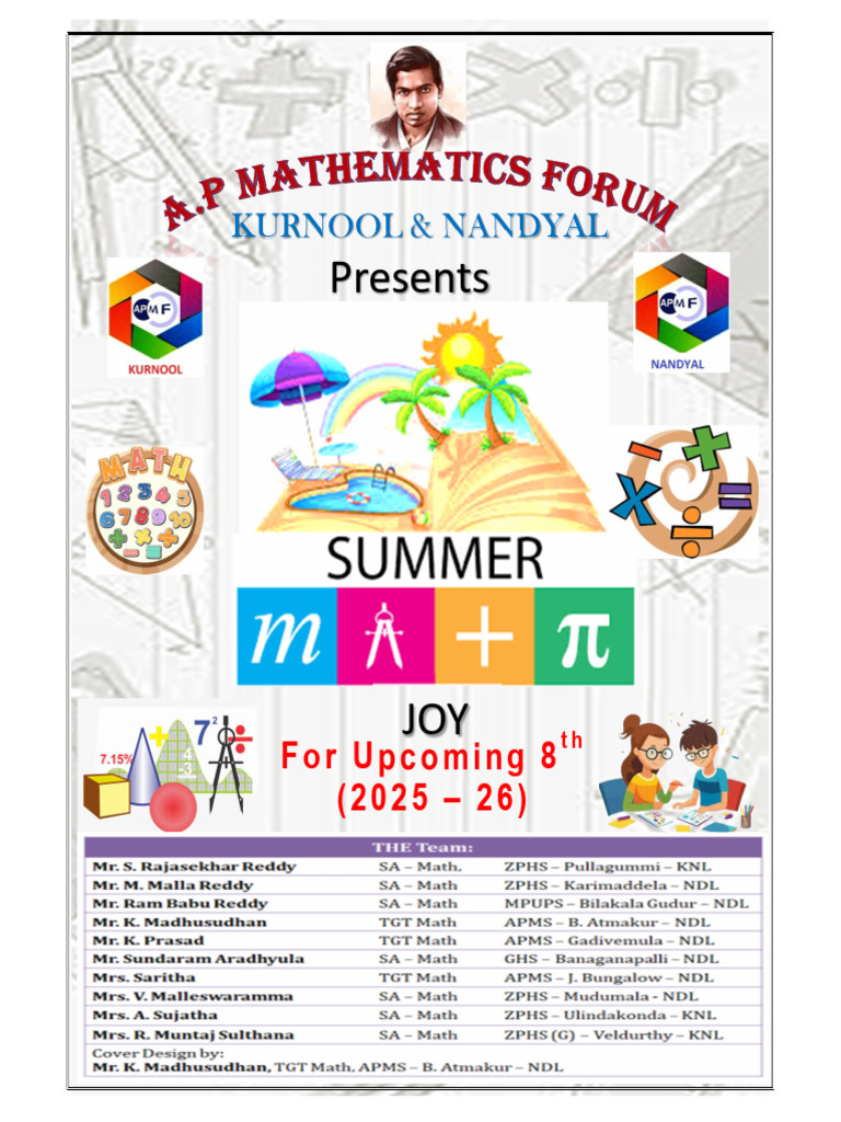 Chaduvu - Summar Vacation Class 8 Maths Work Sheets by APMF Kurnool Nandyal | PDF | Triangle ...