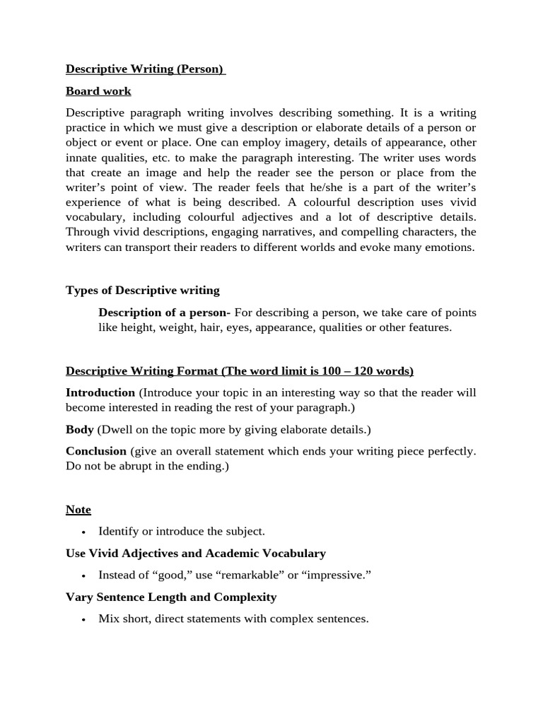 Descriptive Writing (Person) | PDF | Verb