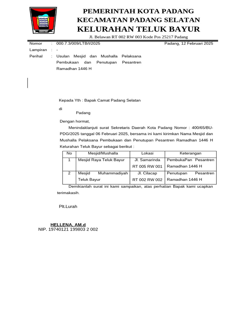 Usulan Mesjid Dan Mushalla Pelaksana Pembukaan Dan Penutupan Pesra 2025 ...