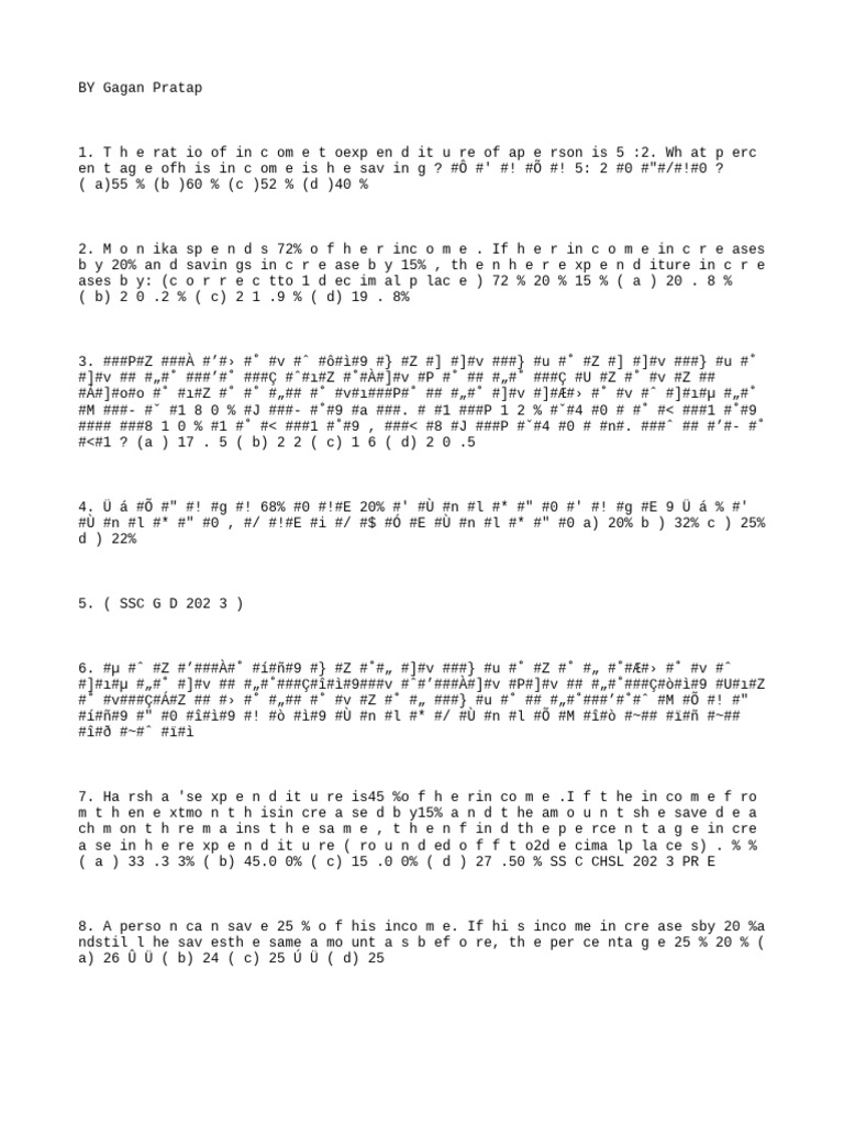 Formatted Percentage Questions Page 1 | PDF