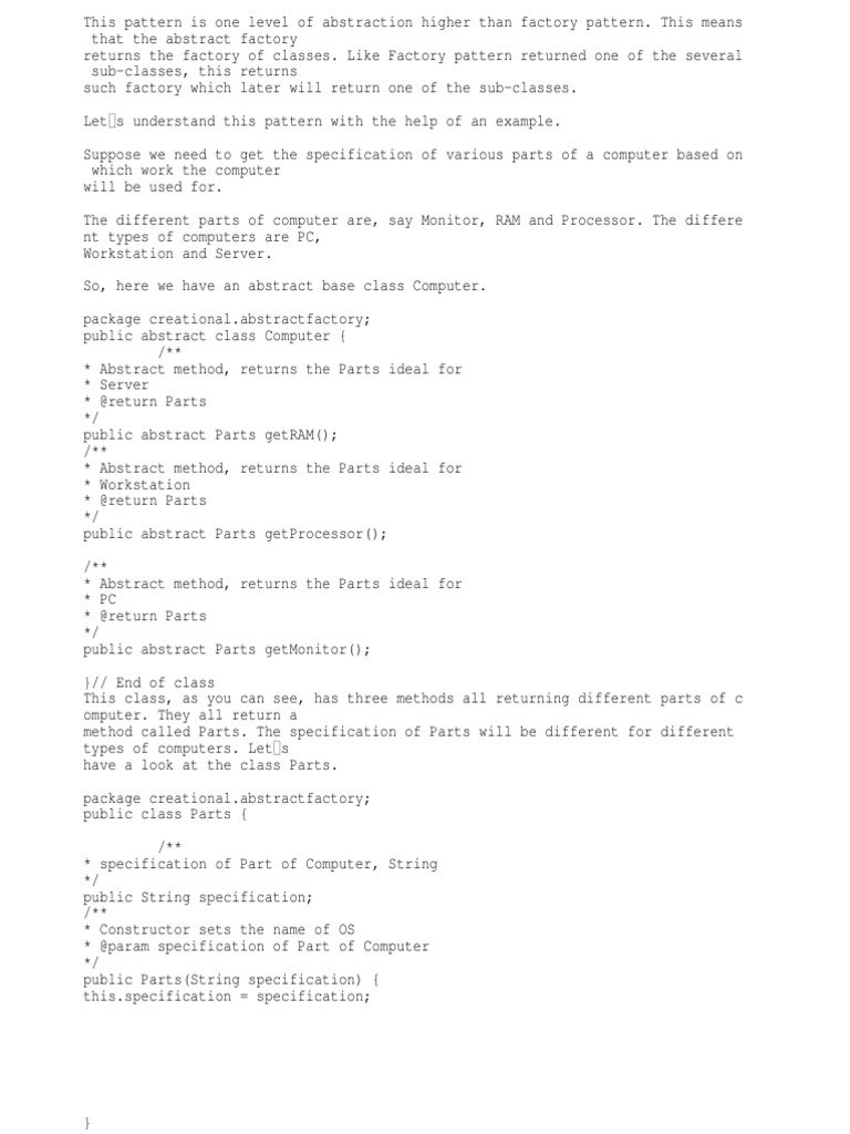 Abstract Factory Pattern | PDF | Class (Computer Programming) | Workstation