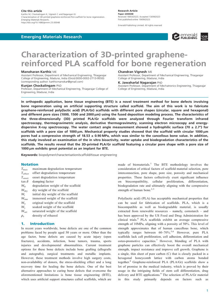 Characterization of 3D Printed Graphene Reinforced PLA Scaffold For ...