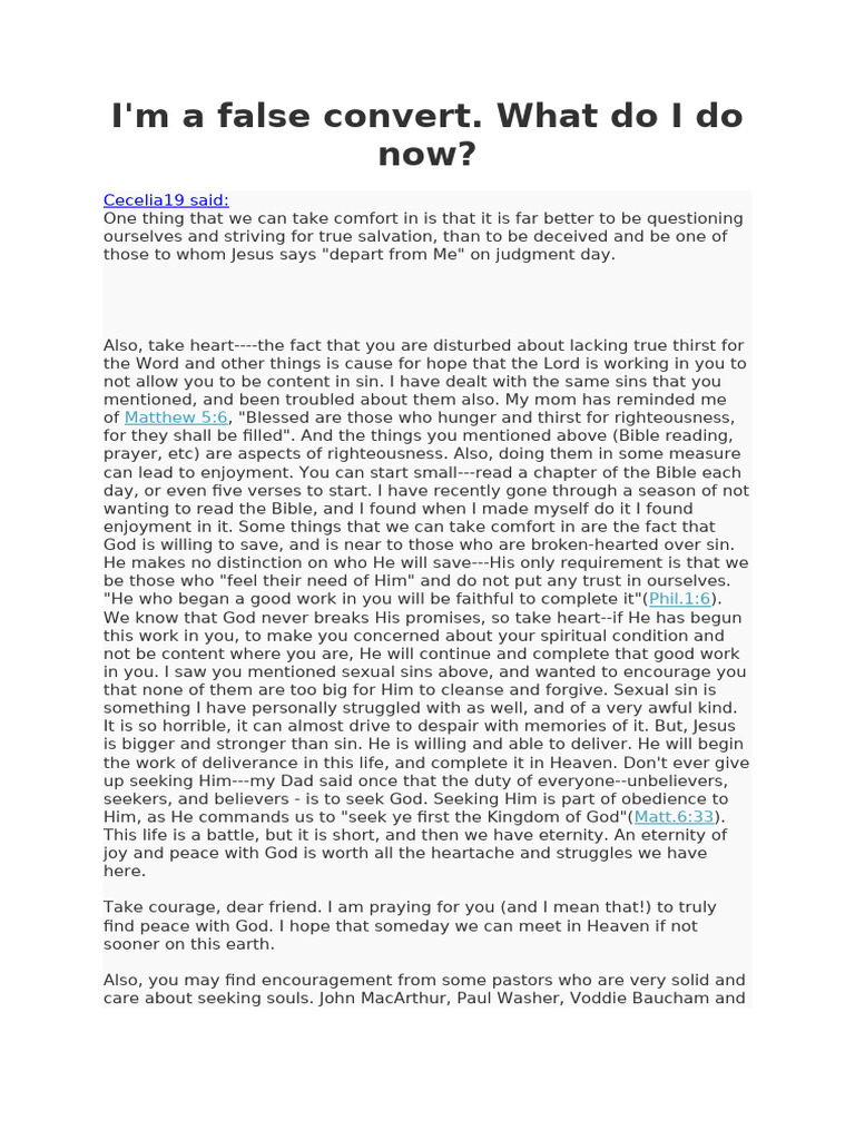 Puritan Board Thread-Concern For False Conversion | PDF | Jesus | Salvation