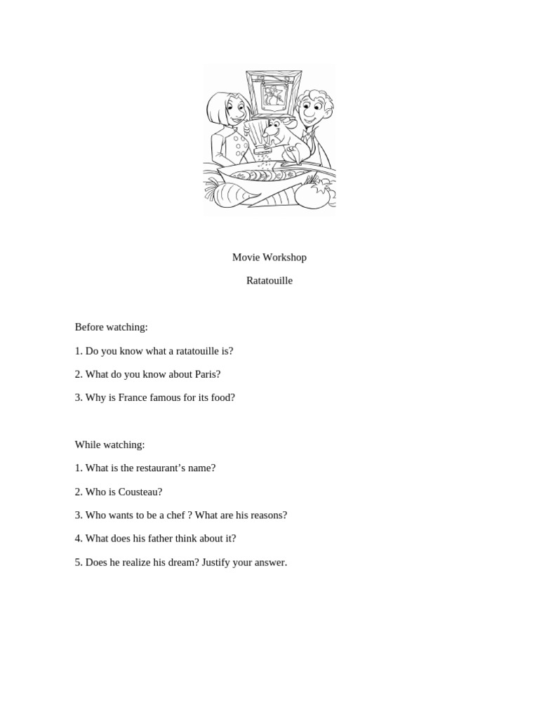 Ratatouille Video Movie Activities - 78093 | PDF