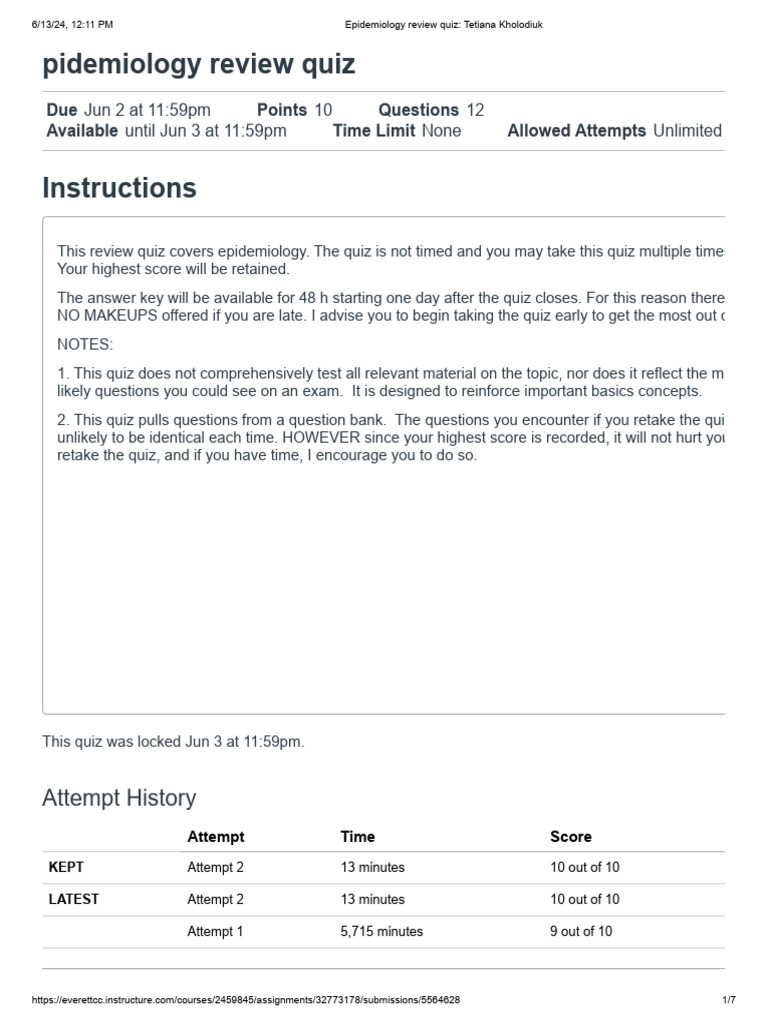 Epidemiology Review Quiz - Tetiana Kholodiuk | PDF | Infection ...