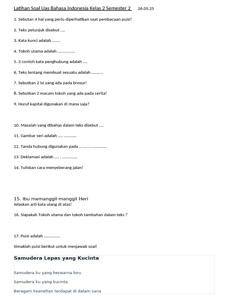 Latihan Soal Uas Bahasa Indonesia Kelas 2 Semester | PDF