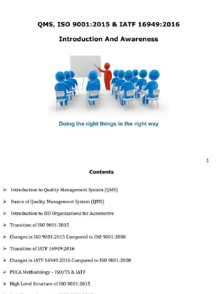 QMS ISO 9001 2015 & IATF 16949 2016 - Giới Thiệu Và Nhận Thức | PDF