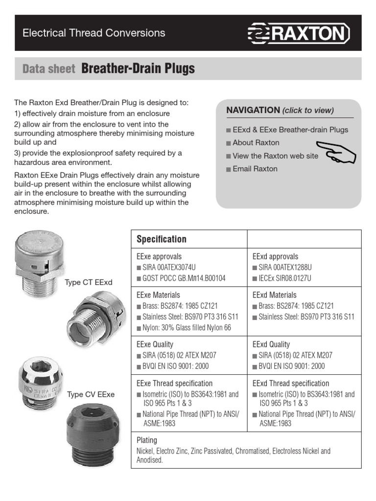Raxton Eexd and Eexe Breather Drain Plugs | PDF | Industries ...
