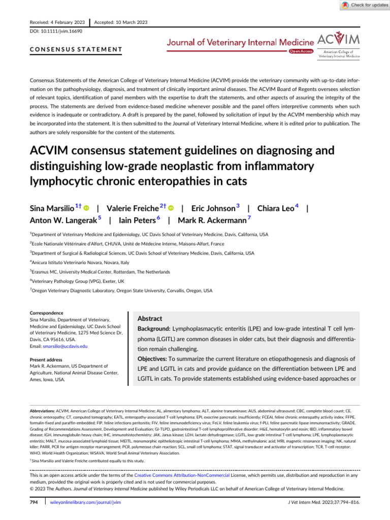 Veterinary Internal Medicne - 2023 - Marsilio - ACVIM Consensus Statement Guidelines On ...