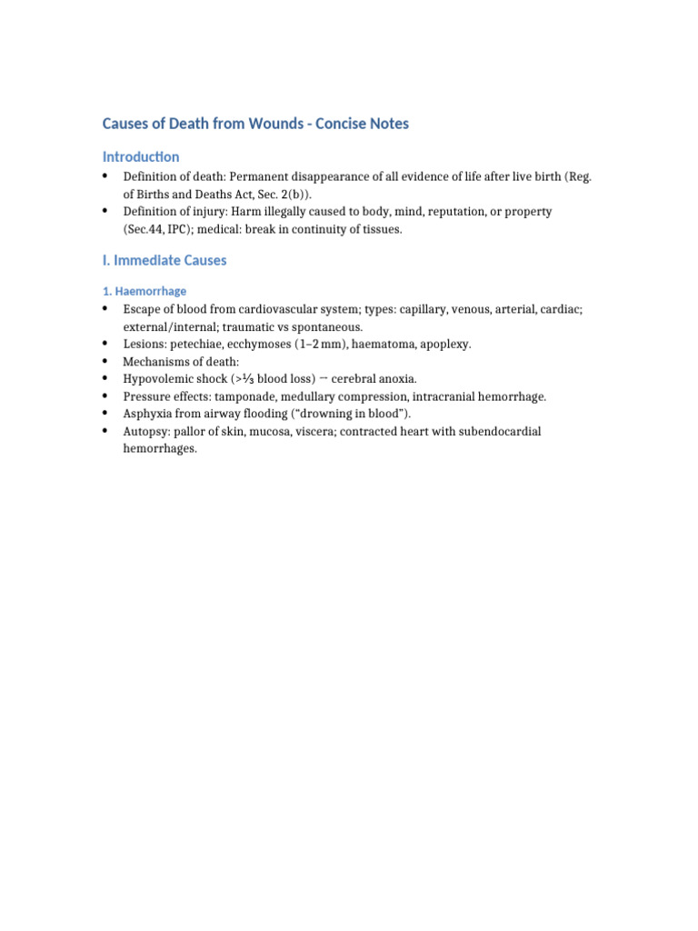 Concise Forensic Notes mbbs level | PDF | Shock (Circulatory) | Bleeding