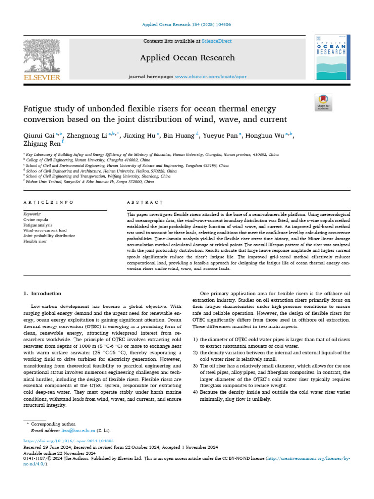 Fatigue Study of Unbonded Flexible Risers For Ocean Thermal Energy ...