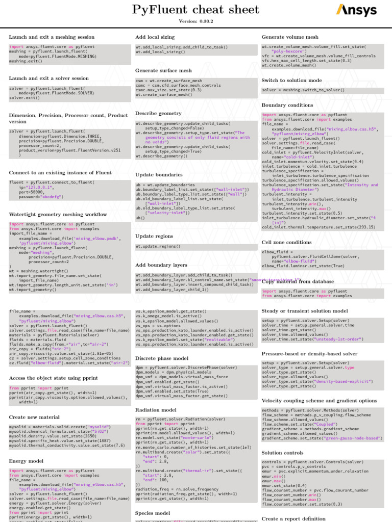 Cheat Sheet Pyfluent | PDF | Computer Programming | Computing