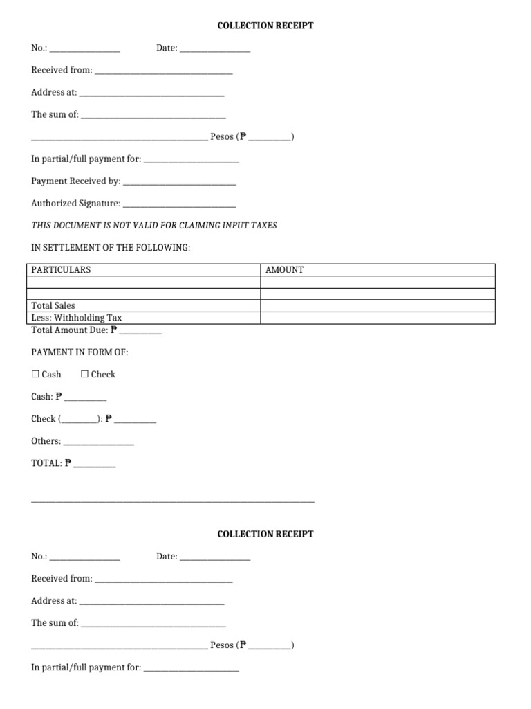 Collection Receipt Two Copies | PDF