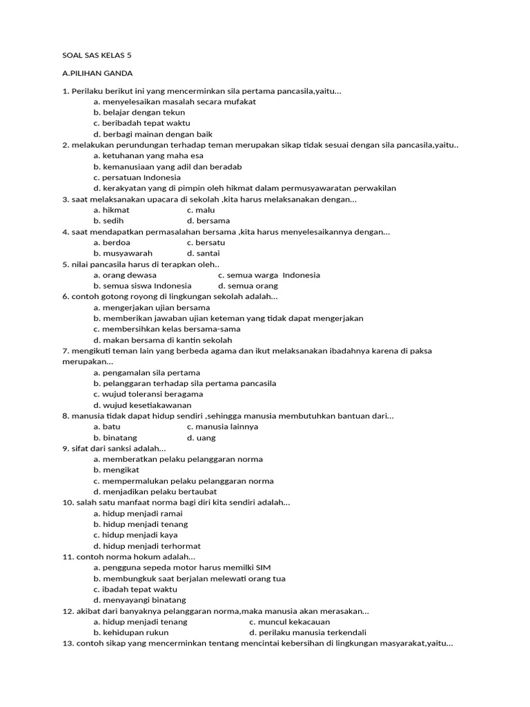SOAL SAS KELAS 5 | PDF
