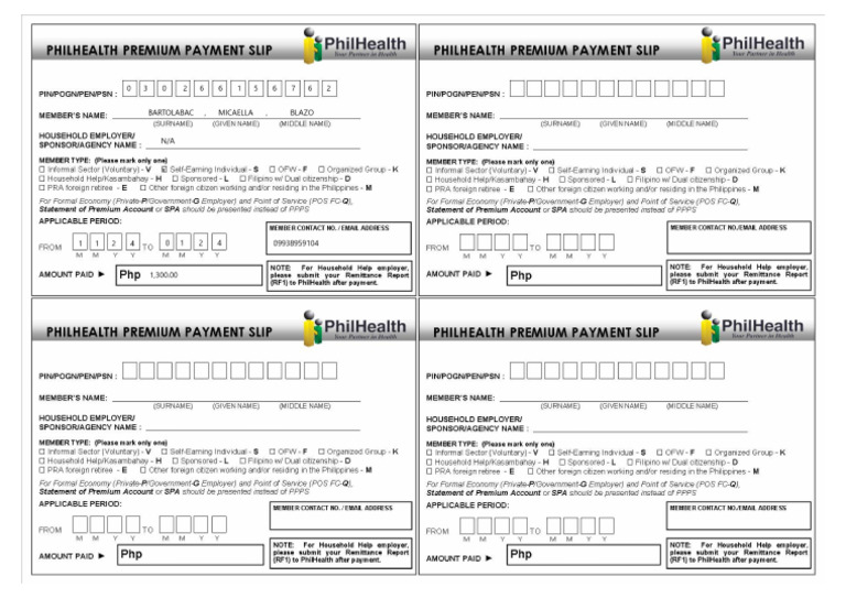 Payment Slip Philhealth | PDF