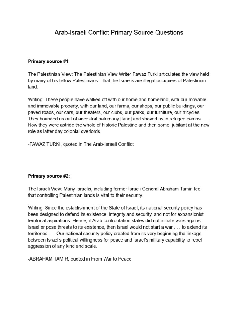 Arab-Israeli Conflict Primary Sources | PDF
