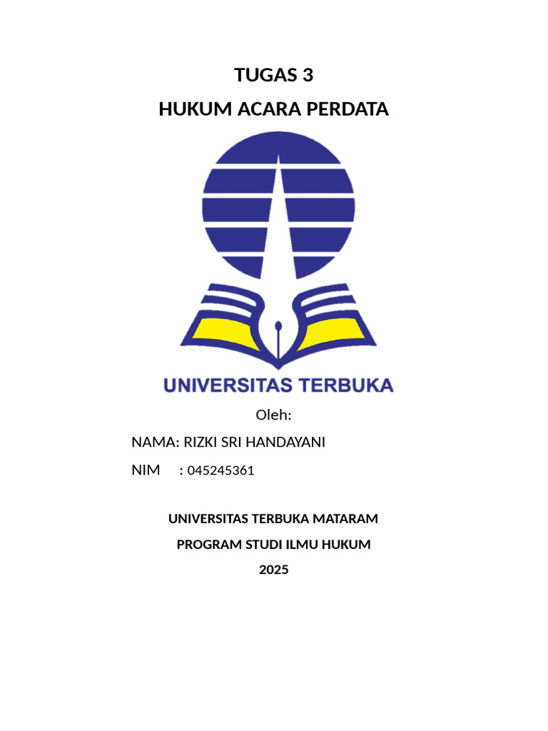 Tugas 3 Hukum Acara Perdata (Rizki Sri Handayani 045245361) | PDF