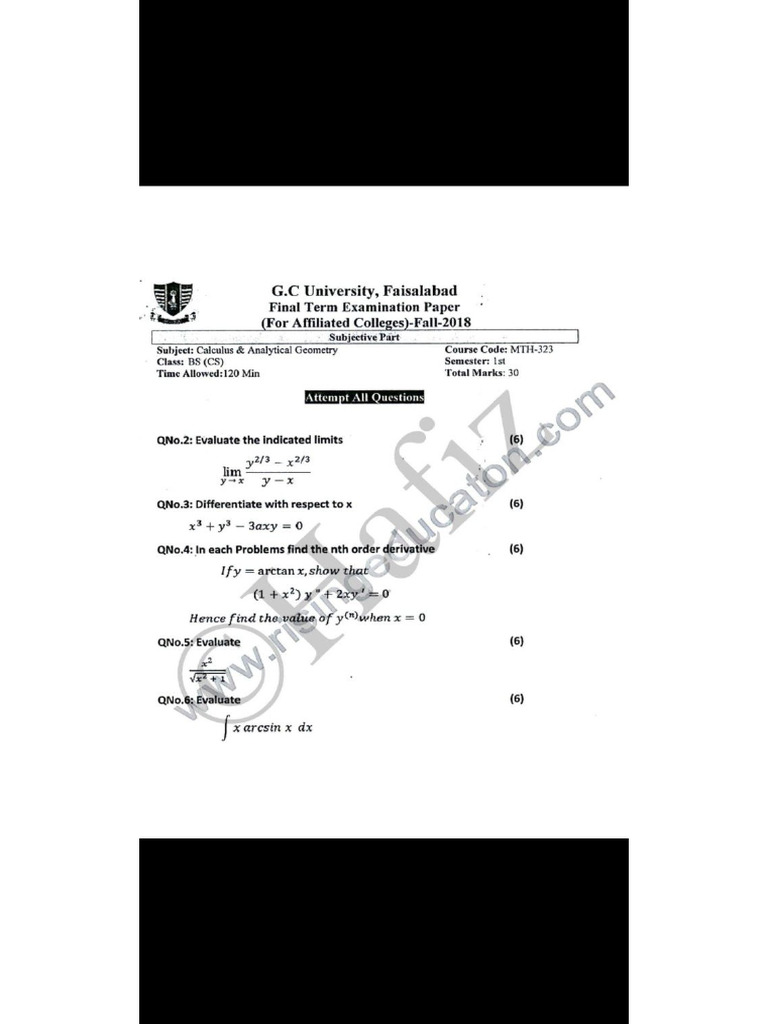 Calculus Past Paper | PDF