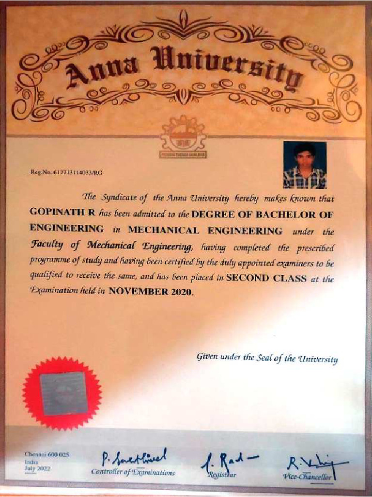 Gopi Degree Certificate.. | PDF