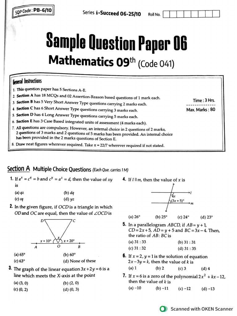 Sample Paper 06 Mathematics Class Ix | PDF