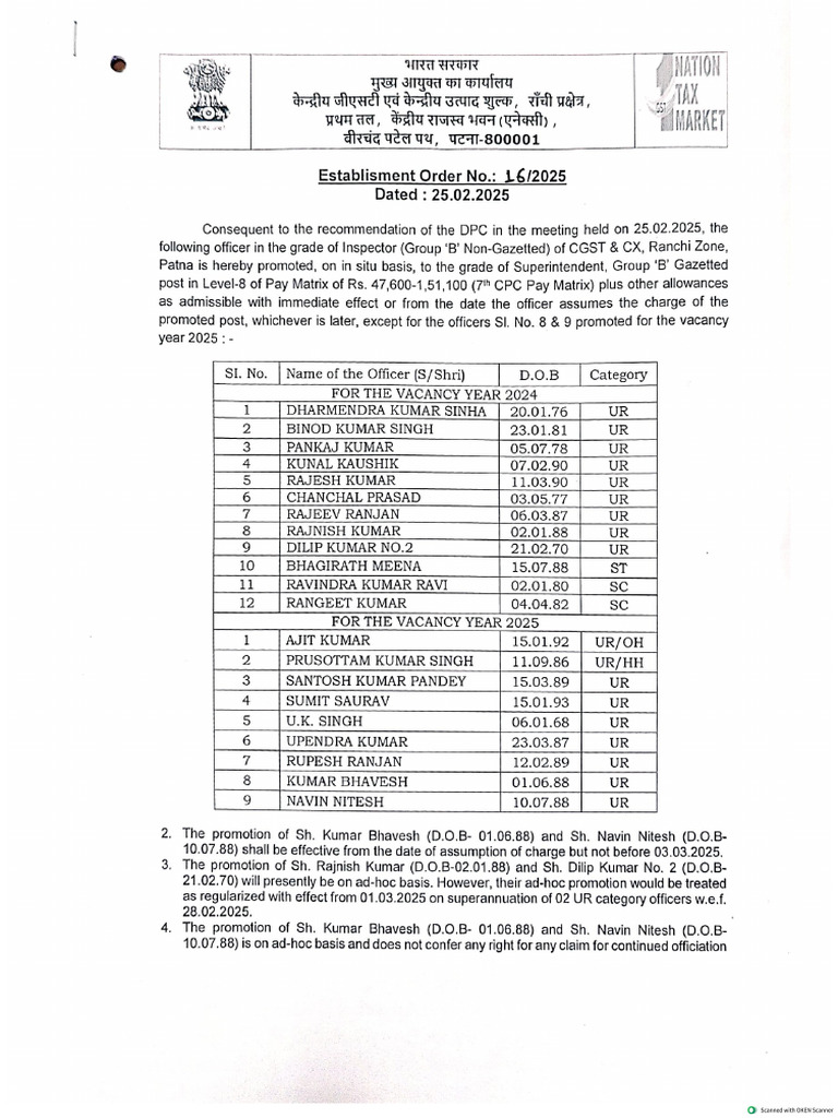 Promotion Order Supdt. | PDF