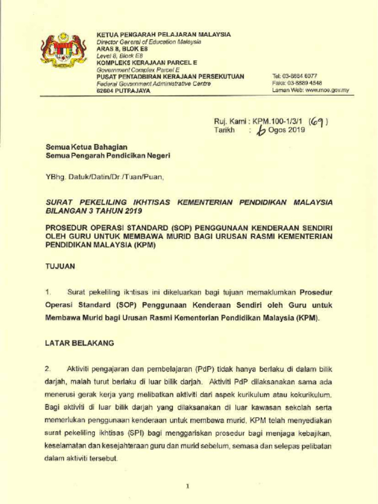 SPI SOP Penggunaan Kenderaan Sendiri | PDF