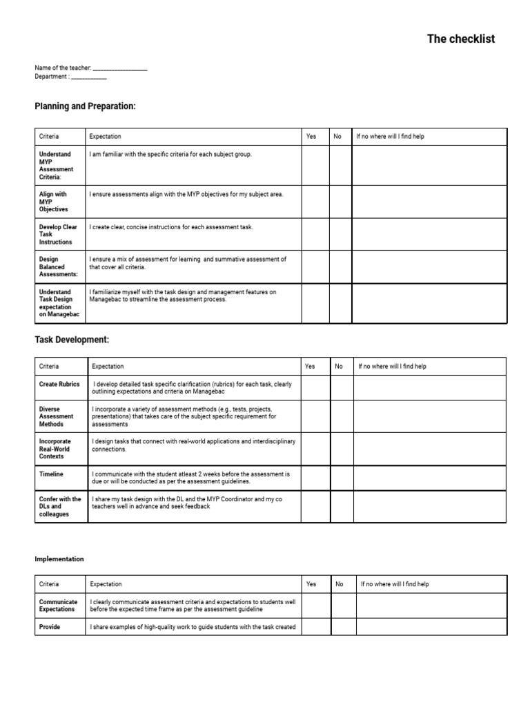 MYP Assessment Preparation Checklist | PDF | Educational Assessment ...