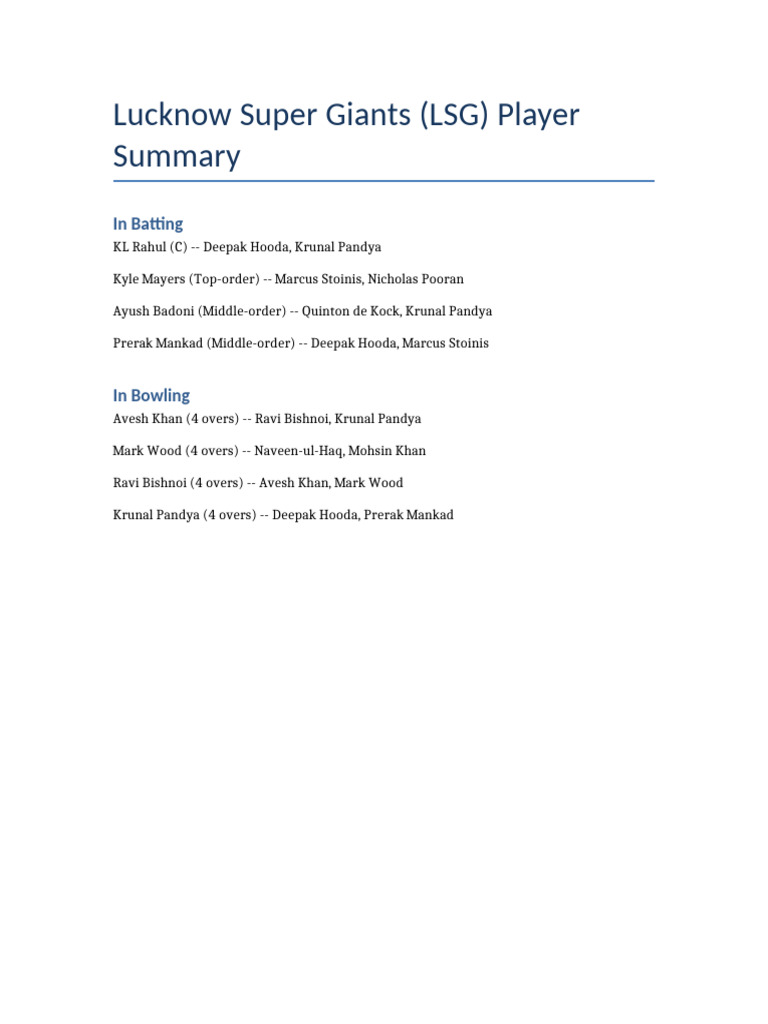 LSG Player Summary | PDF