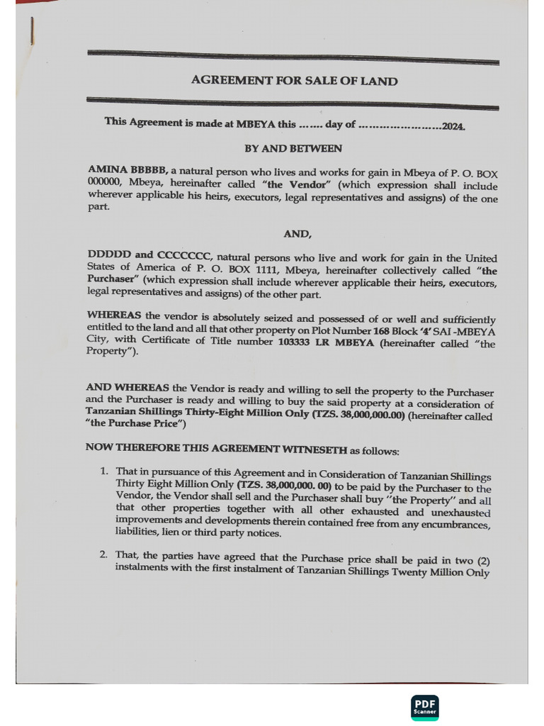 Agreement for selling land | PDF