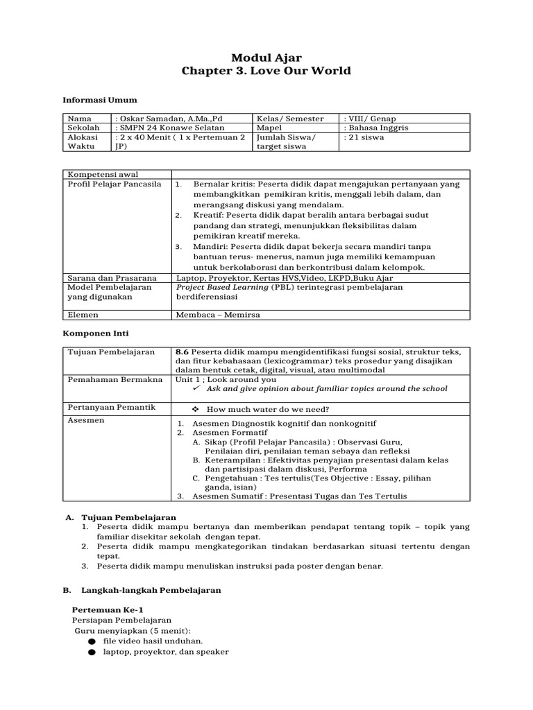 Modul Ajar Chapter 3 Pertemuan 1 | PDF